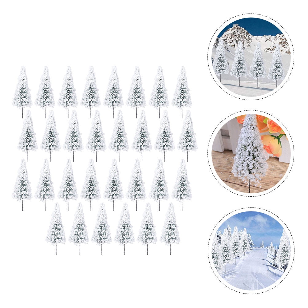 Raindrops 30 Pcs Miniature Cedar Tree Flocked Trees Model Artificial ...