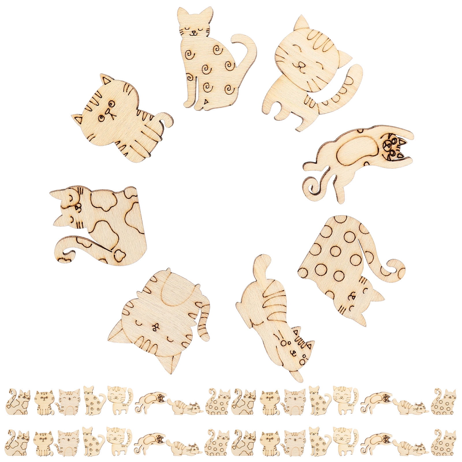 Raindrops 300 pcs Unfinished Wood Cutouts Cat Shape Wood Slices DIY Cat ...