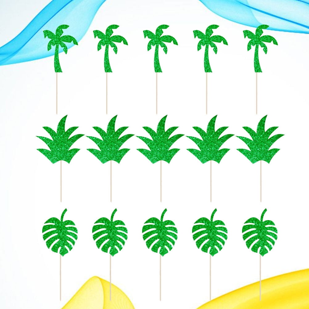 Raindrops 30pcs Green Glitter Paper Cake Toppers Monstera Cake Picks ...