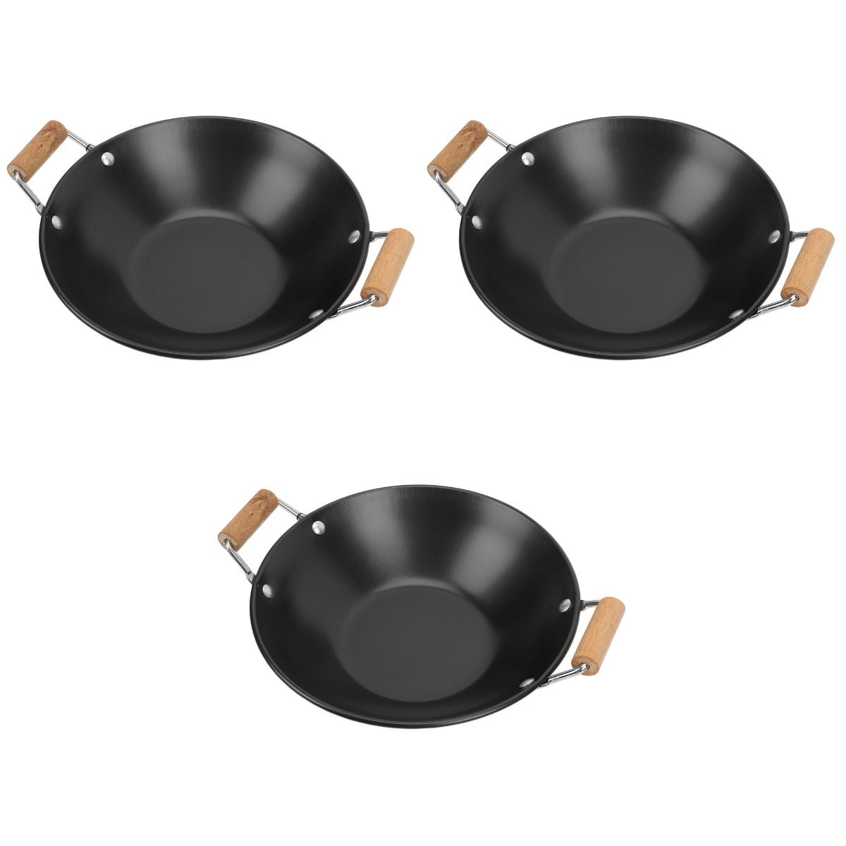 Raindrops 3pcs Double Wooden Handle Food Wok Kitchen Hot Pot Household ...