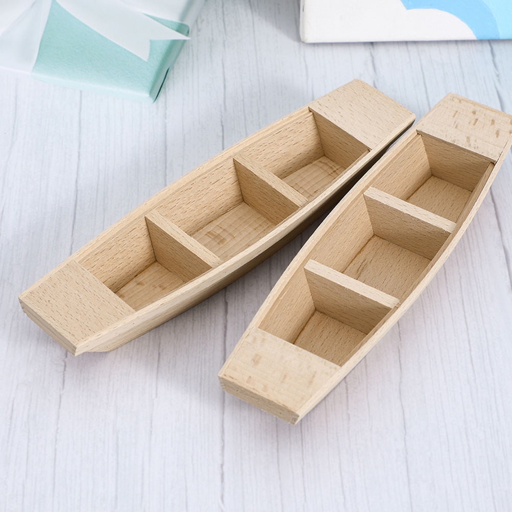 Raindrops 3pcs Wooden Canoe Ornaments Miniature Boat Models Miniature ...