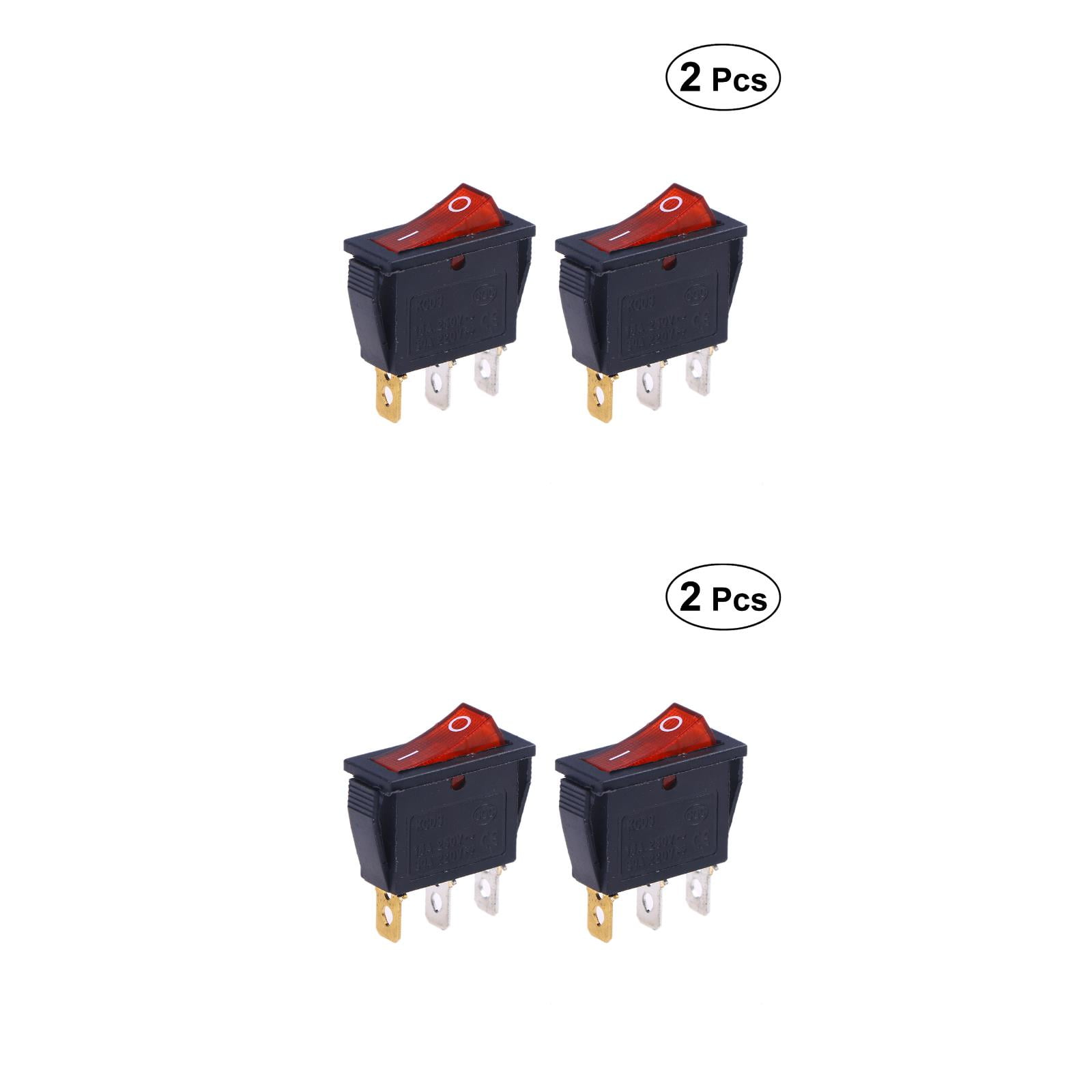 Raindrops 4 PCS 220V 6A 3 Car Rocker Red Light Push Buttons (Black ...