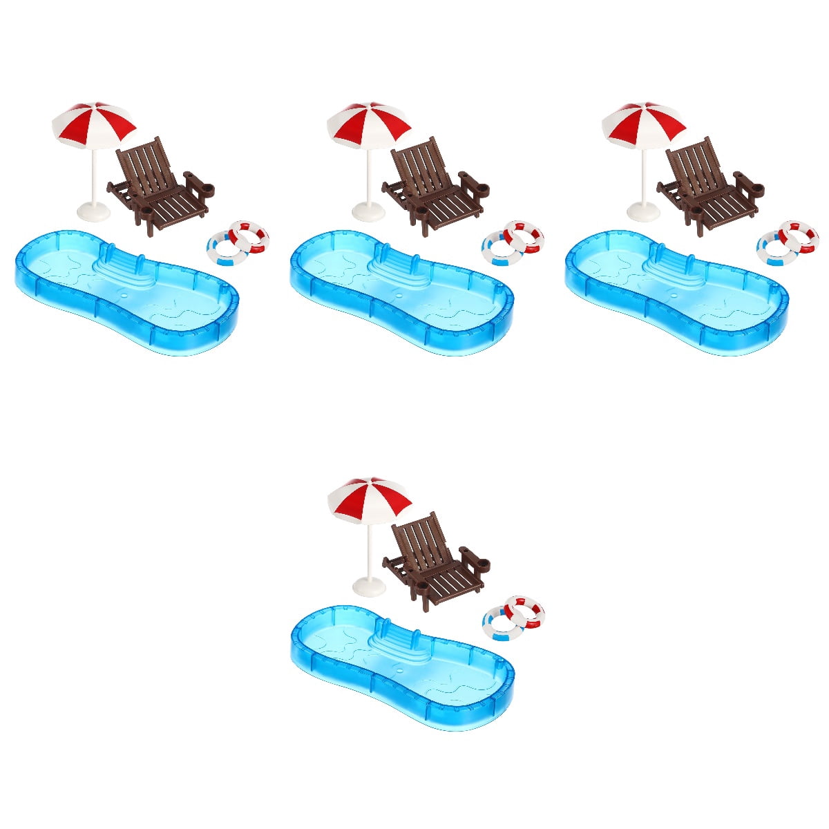 Raindrops 4 Sets Mini House Swimming Pool Miniature Swim Ring Models ...