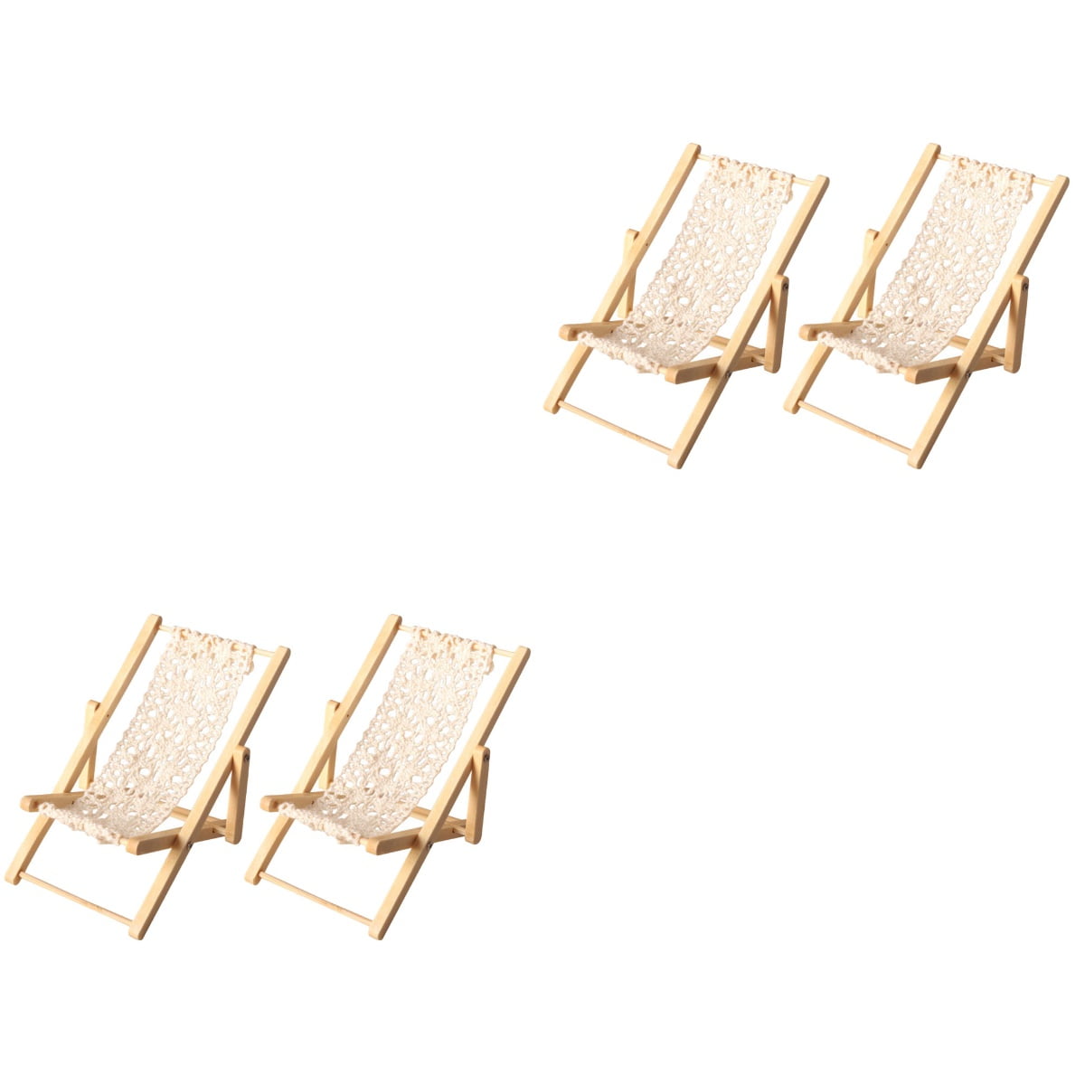 Raindrops 4 pcs Mini Wooden Folding Beach 1/12 Scale Chair Longue Doll ...