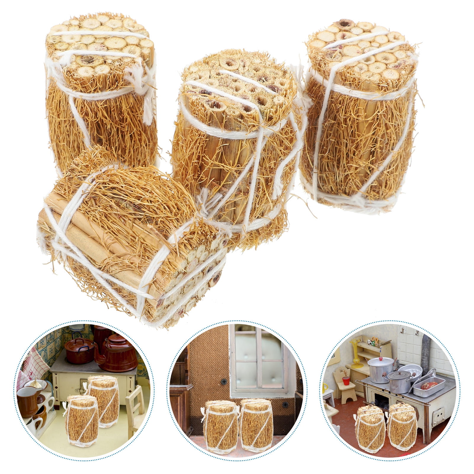 Raindrops 4Pcs Miniature Haystack Model Small Rectangular Bale Brown ...