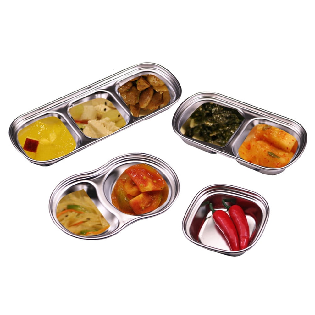 Raindrops 4Pcs Silver Square Seasoning Dipping Plates With Sub Grid ...