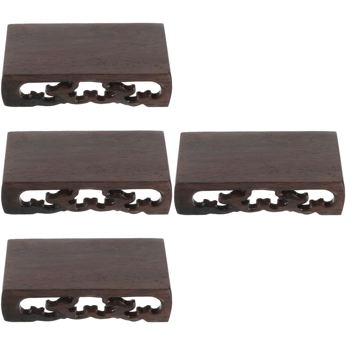 Raindrops 4pcs Chinese Wooden Base Rectangular Stand Carved Vase Stand ...