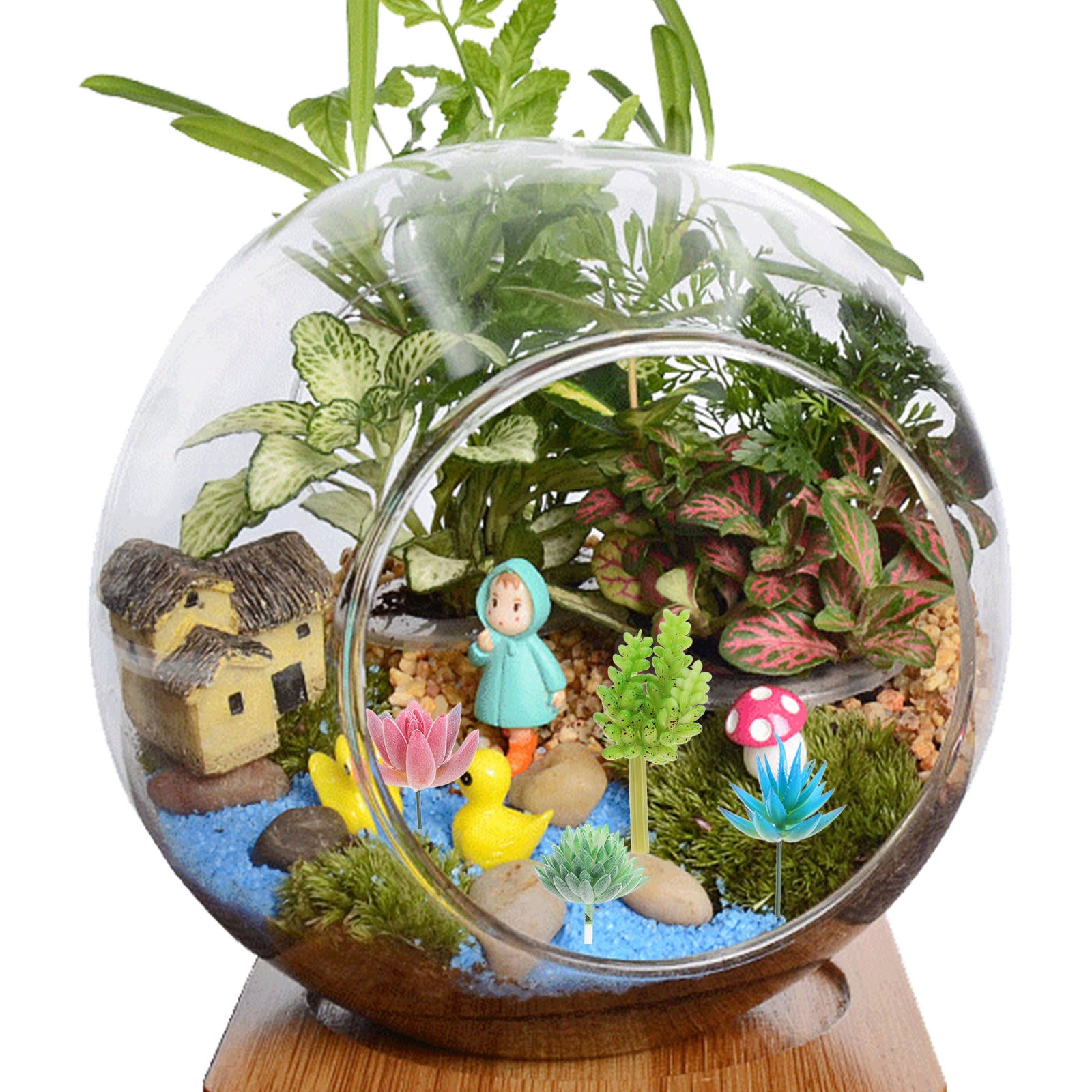 Raindrops 5 Pcs Mini Green Plant Decorations Realistic Miniature Plants ...