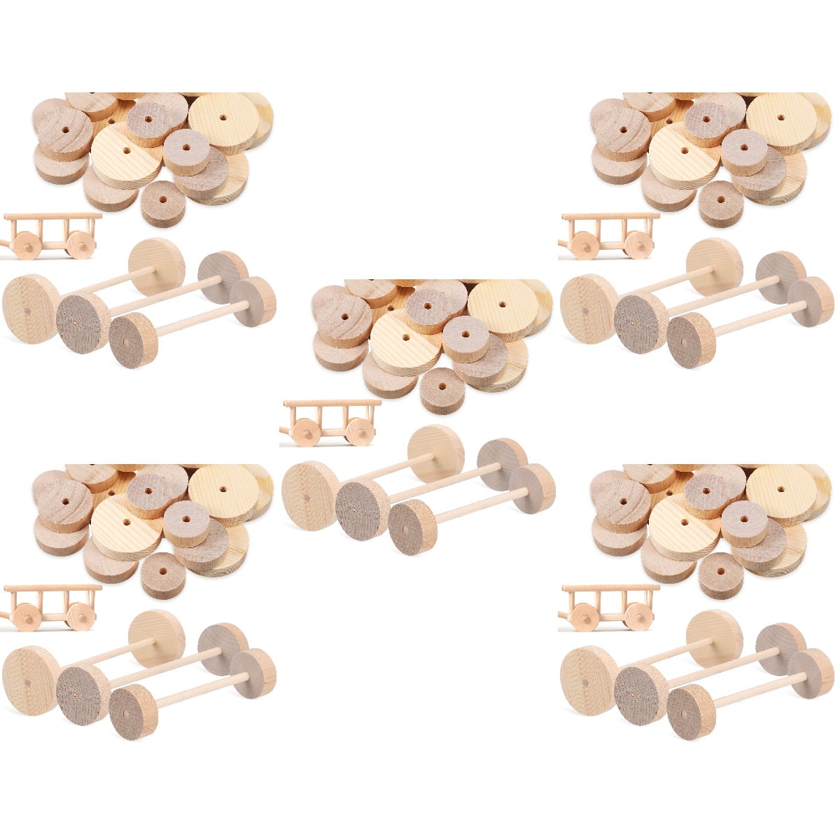 Raindrops 5 Sets Wood Craft Wheels Unfinished Wooden Sticks Model Cars ...