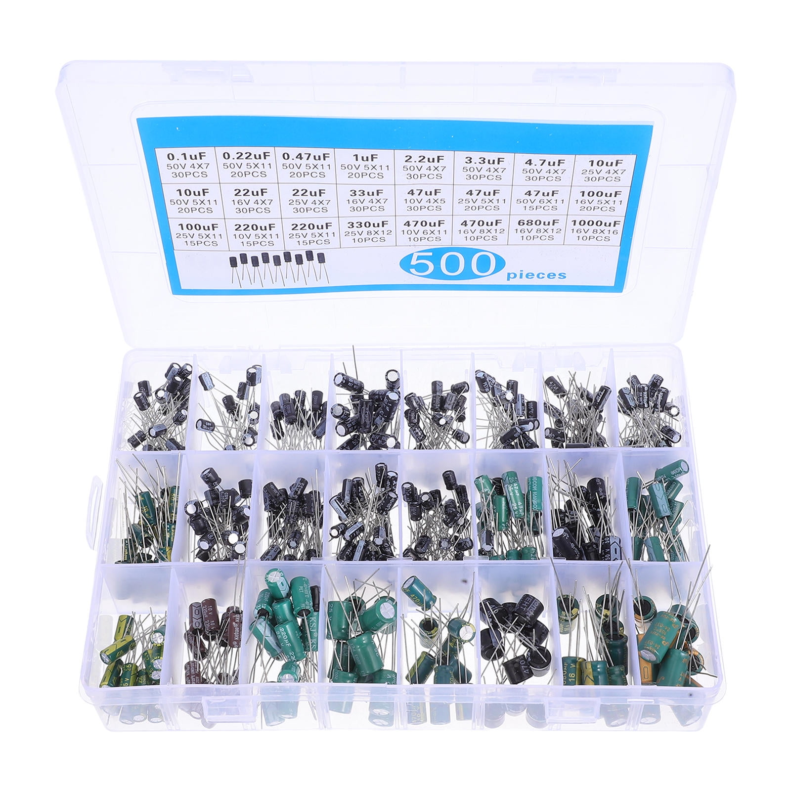 Raindrops 500Pcs Aluminum Capacitor Pack Electrolytic Assortment Kit ...