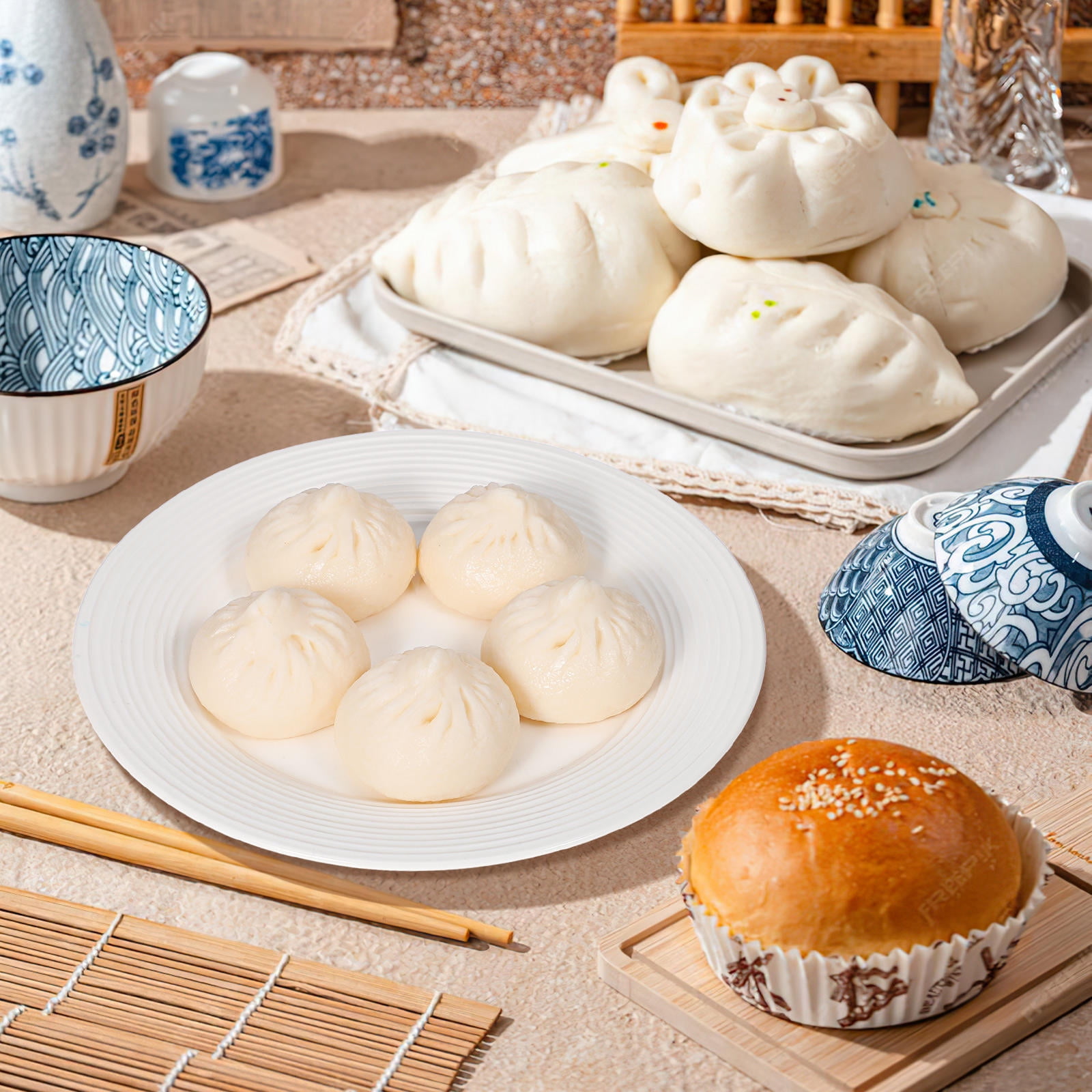 Raindrops 5Pack Steamed Bun Model White Round with Wrinkles for Food ...