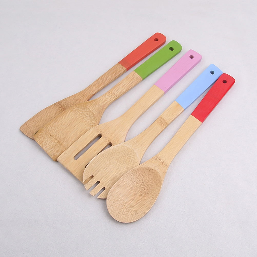Raindrops 5Pcs Kitchen Utensils Set Bamboo Multi-Color Spatulas ...