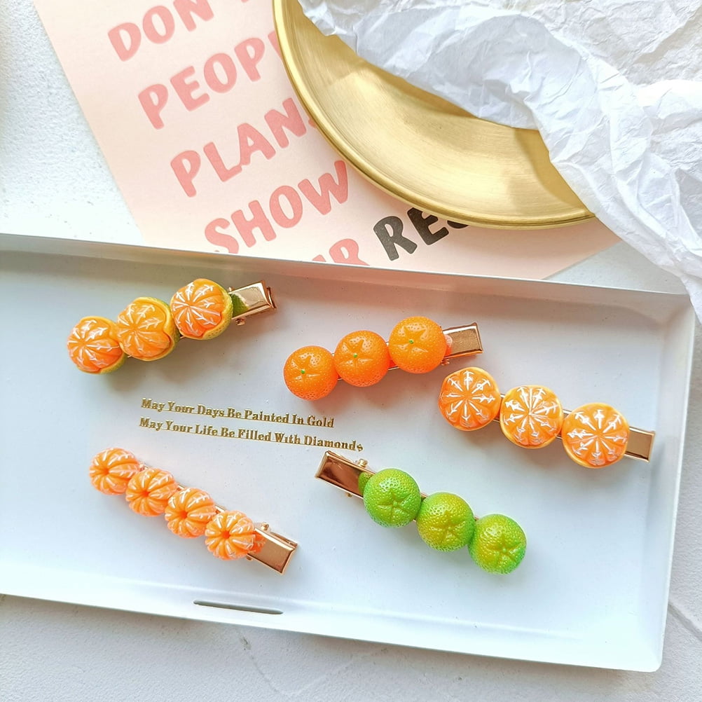 Raindrops 5Pcs Orange Clips Resin and Metal Rectangular Clip Holds Hair ...