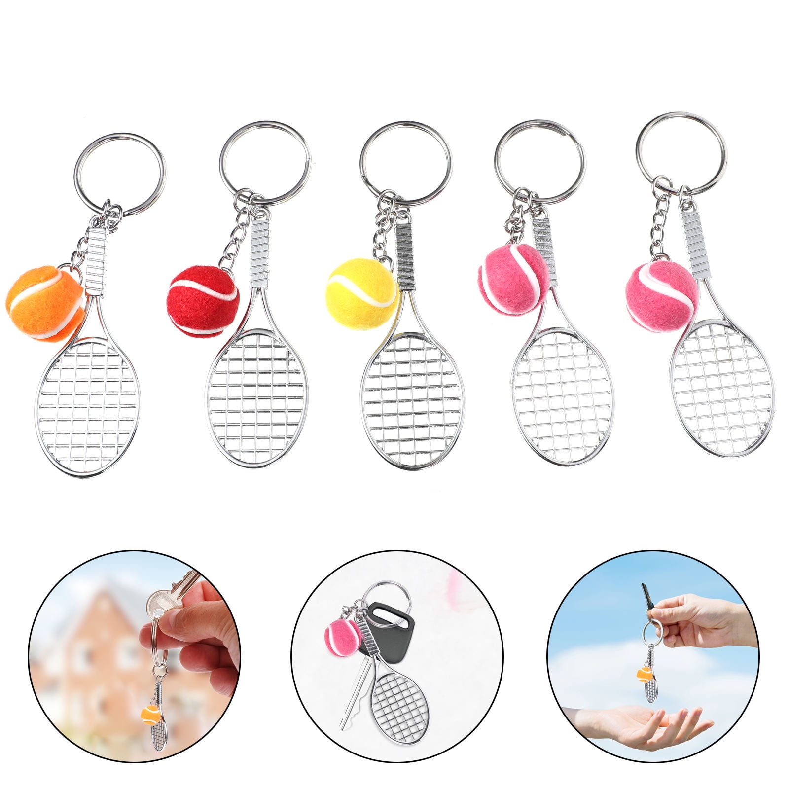 Raindrops 5Pcs Sport Keychain Mini Tennis Racket in Assorted Color for ...