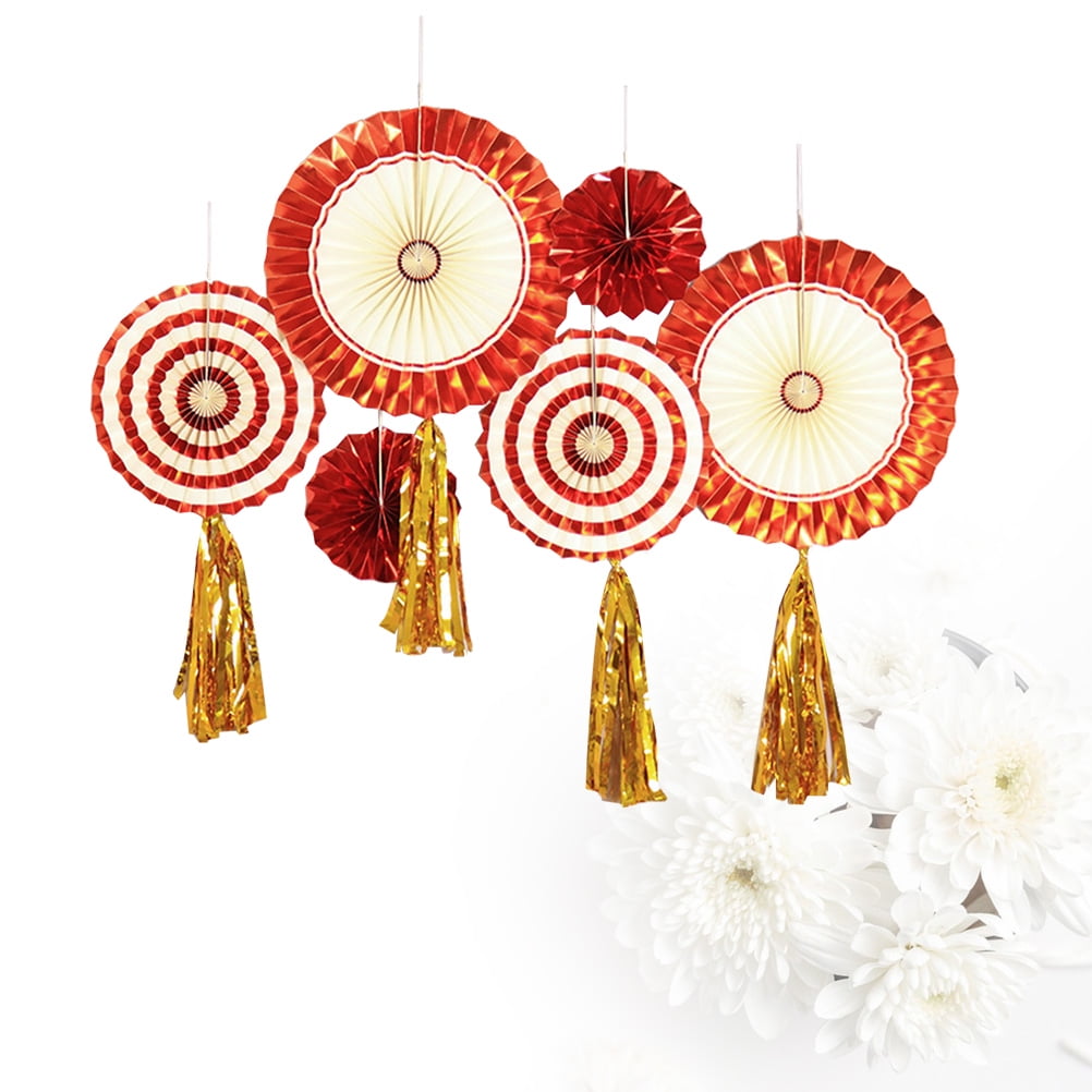 Raindrops 6 Pcs Hanging Paper Fan Decoration Flower Celebration Fans ...