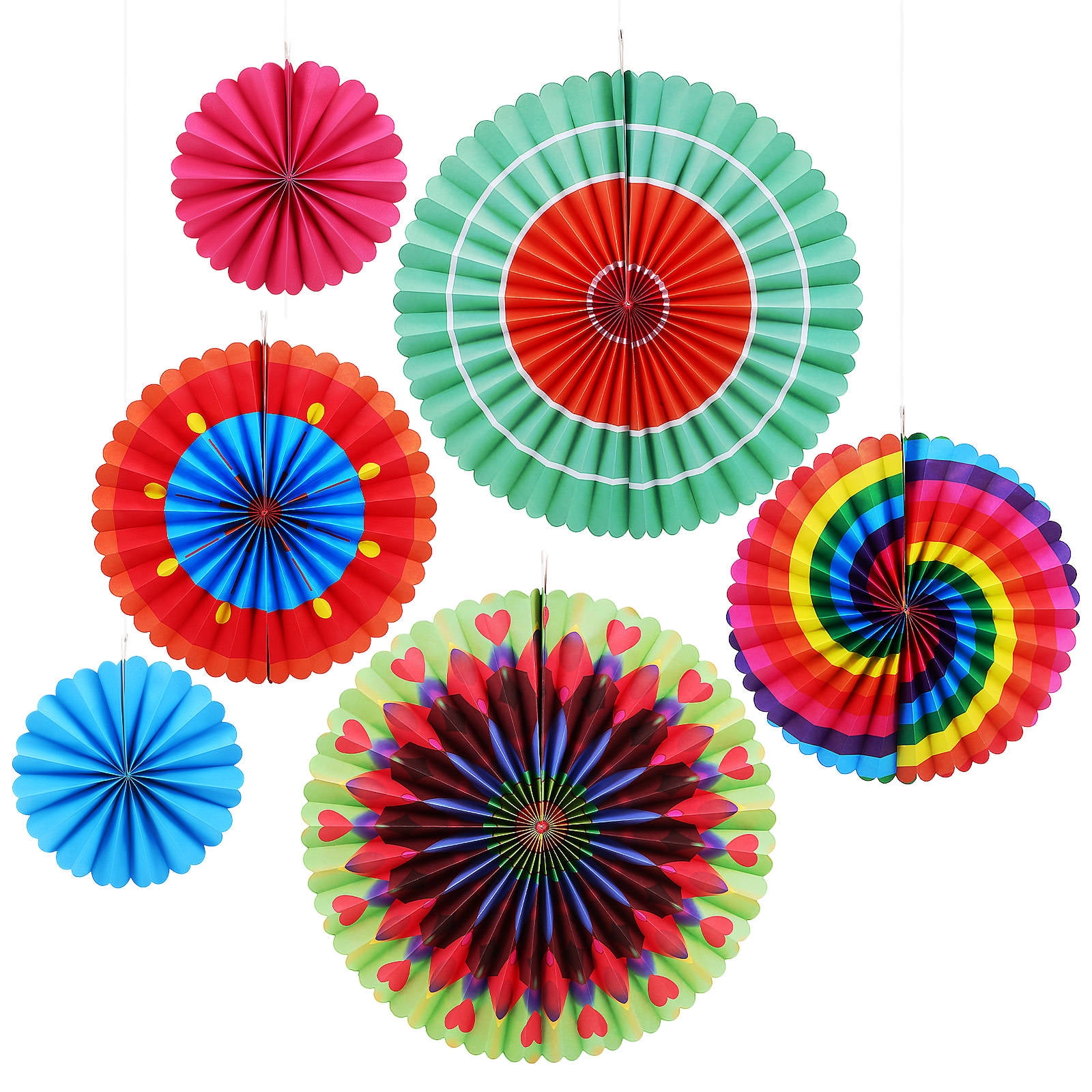 Raindrops 6 Pcs Round Folding Fan Paper Flower Decorative Fans ...
