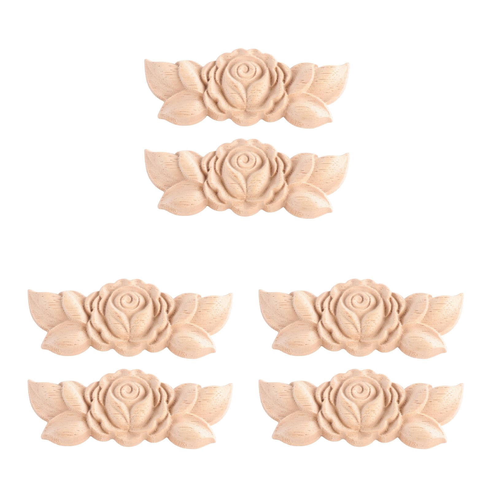 Raindrops 6 Pcs Wood Carved Onlay Applique European Style Rose Flower ...
