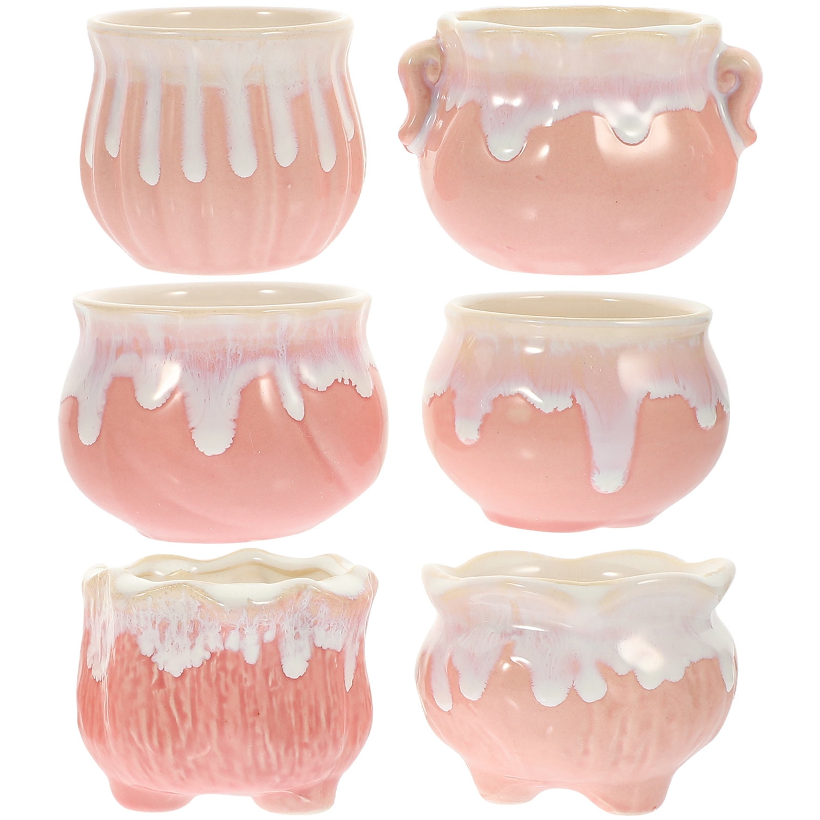 Raindrops 6 Pieces Pink Ceramic Flower Pots for Decor Small Cactus ...