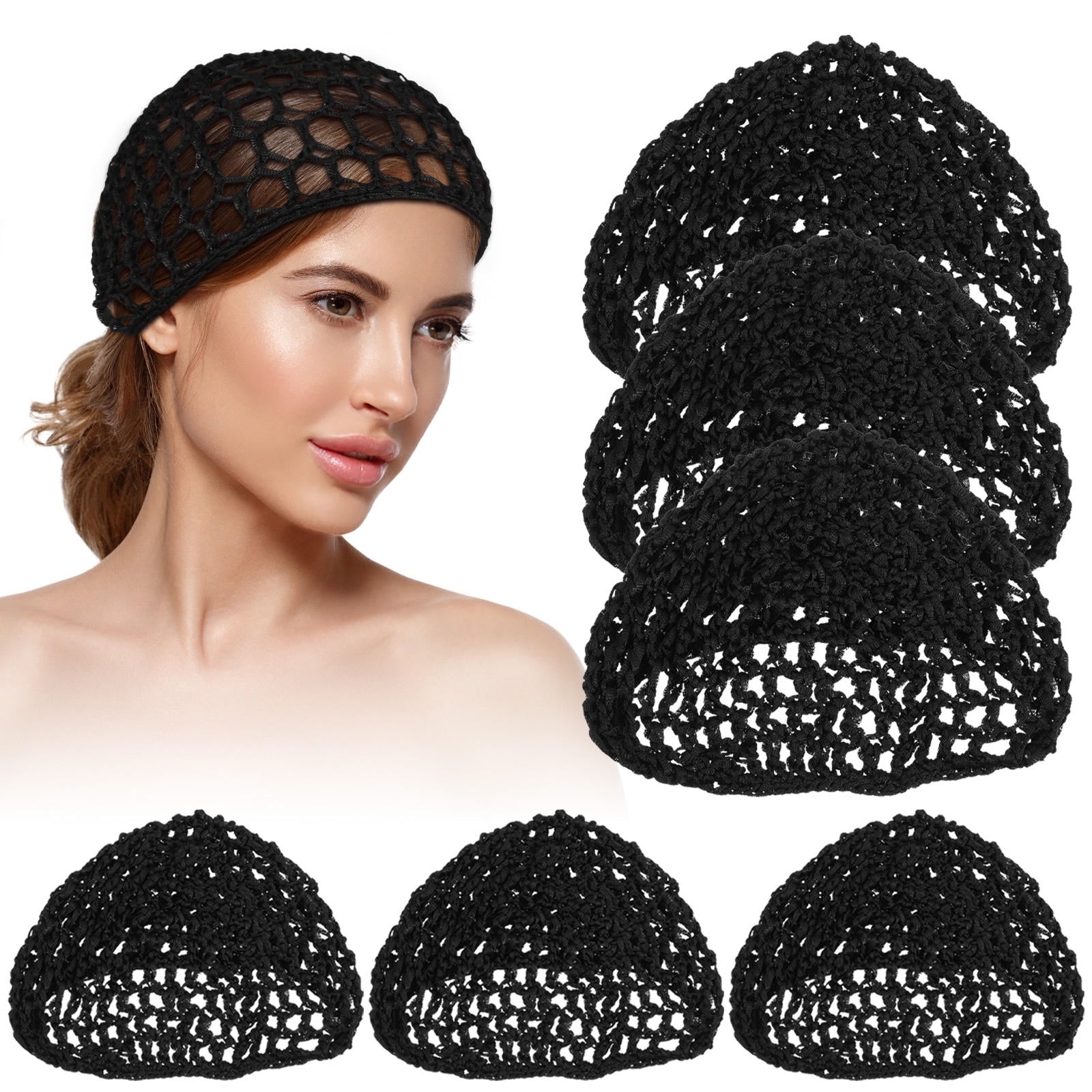 Raindrops 6Pcs Crochet Hair Nets Black Elastic Material for Short Hair ...