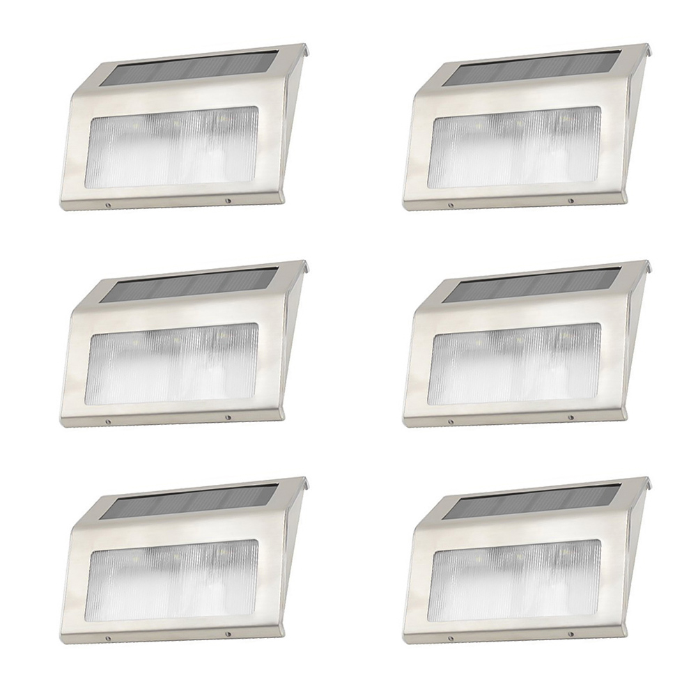 Raindrops 6pcs Stainless Steel Solar Light 3 LED Stairs Pathway Deck ...
