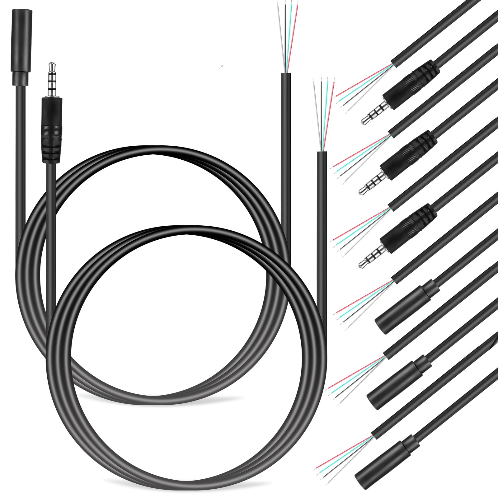 Raindrops 8 Pcs Female Aux Cable Open Wire 3.5mm Plug Adapter Computer ...