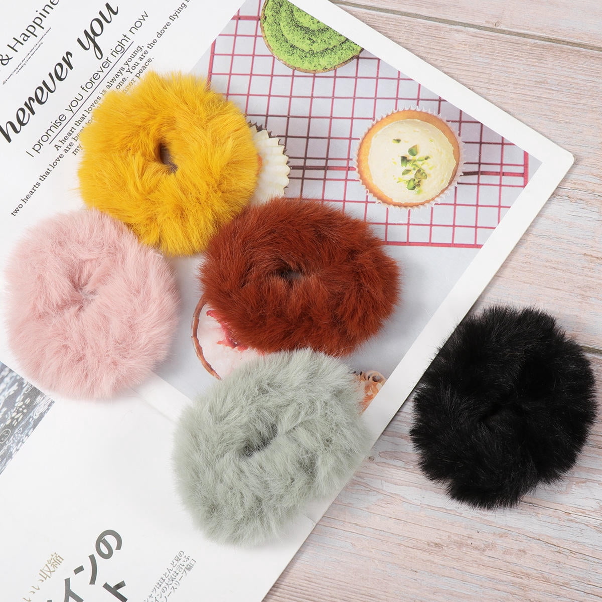 Raindrops 8Pack Black Plush Round Simple Rubber Band Scrunchie Goodie ...