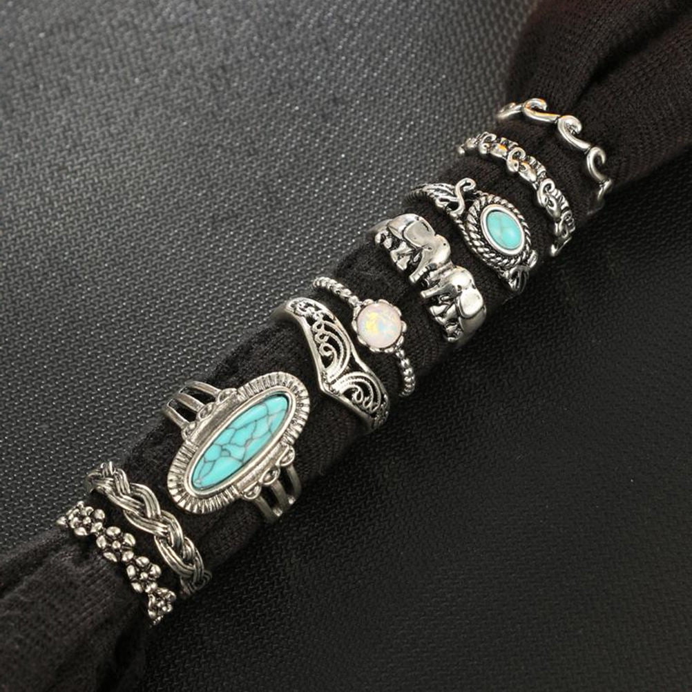 Raindrops 9 Piece Trendy Dainty Ring Set for Women in Assorted Colors ...