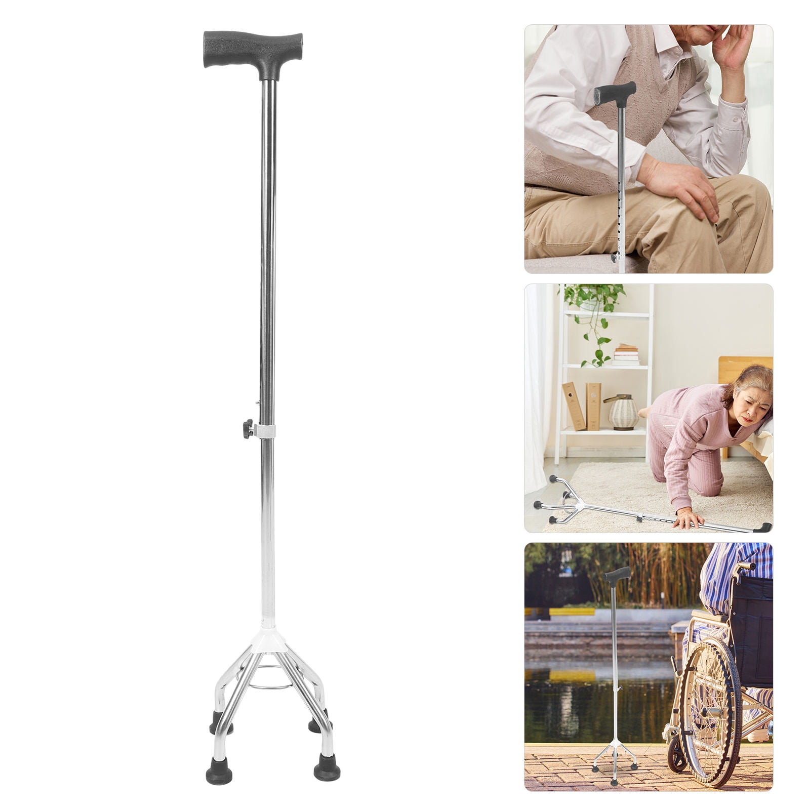 Raindrops Adjustable Four-legged Crutches Elderly Hiking Foldable Cane ...