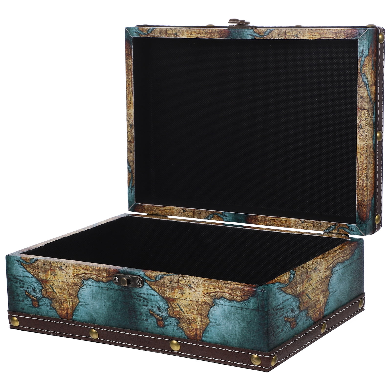 Raindrops Antique Wooden Jewelry Box with World Map Pattern Decorative ...