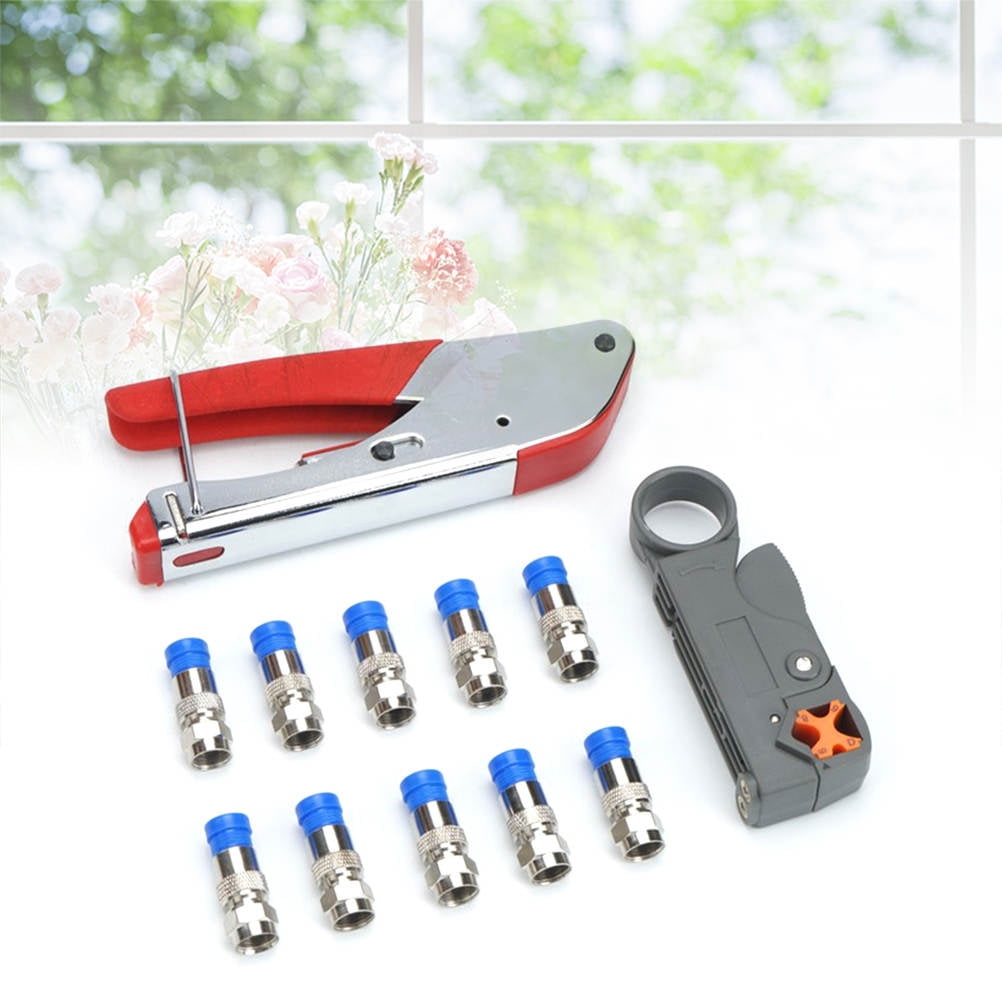 Raindrops Assorted Color Coax Cable Crimper Kit with 10 PCS F Connectors for RG6 RG59 Wires Use ...