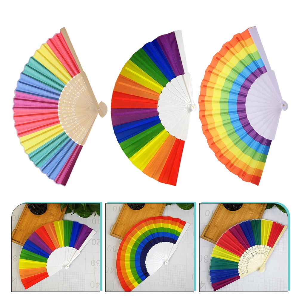 USHOBE Folding Hand Fan Plastic 3Pcs 16.5X9X0.2In - Walmart.com