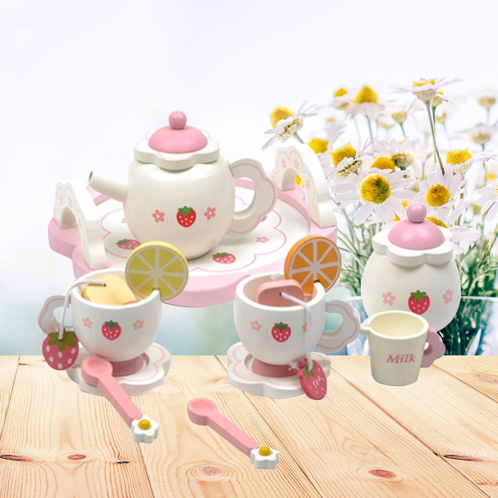 Raindrops Assorted Color Wooden Pretend Play Tea Set Toy for Kids ...