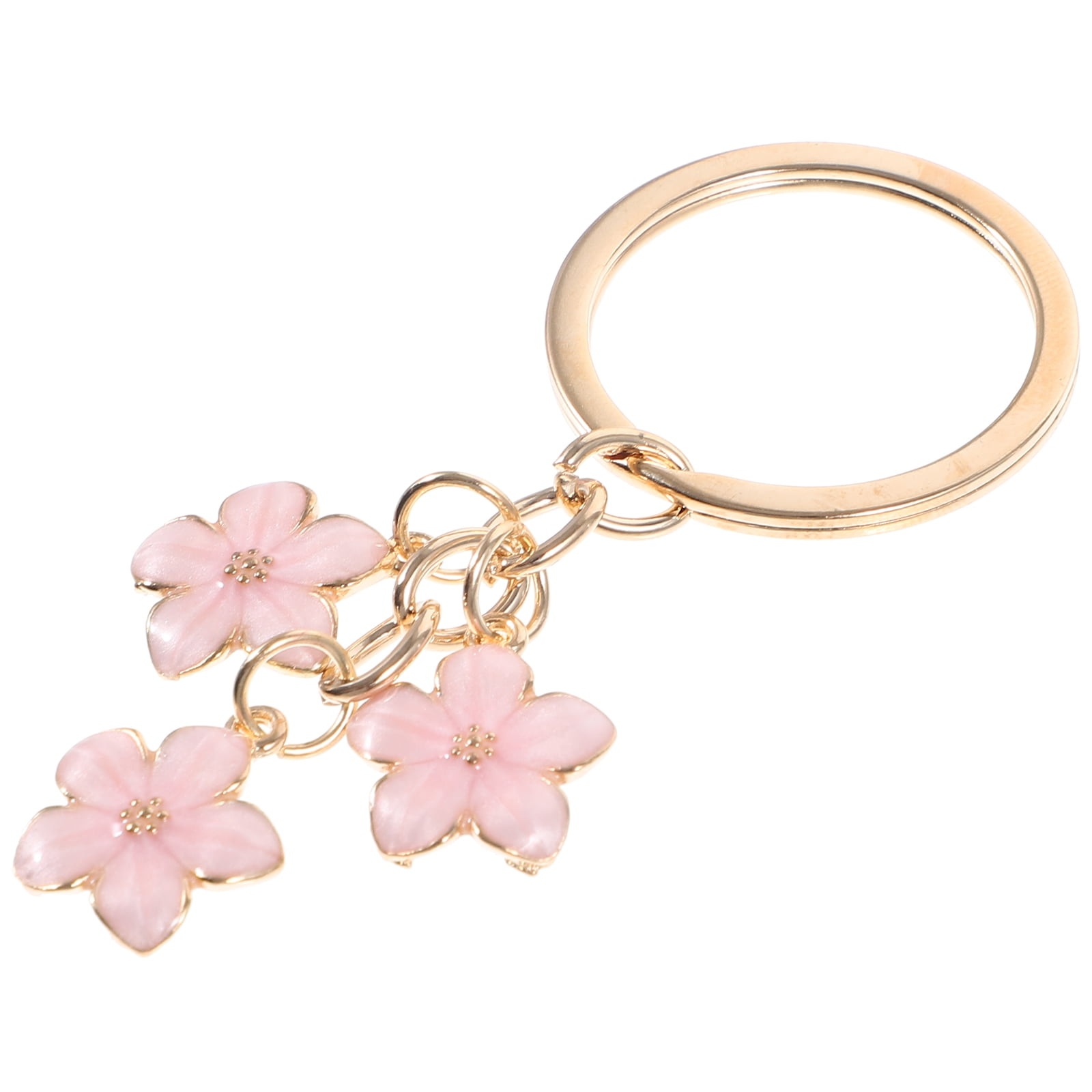 FOMIYES Stylish Pink Flower Keychain Pendant Compact Metal Key Ring ...