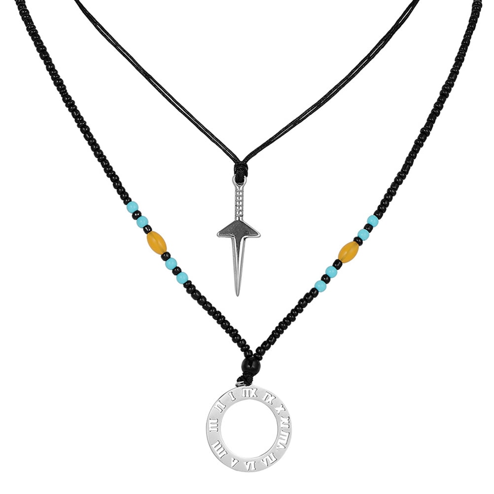 Raindrops Beaded Necklac 1Pack Mens Necklace Layered Stainless Steel ...