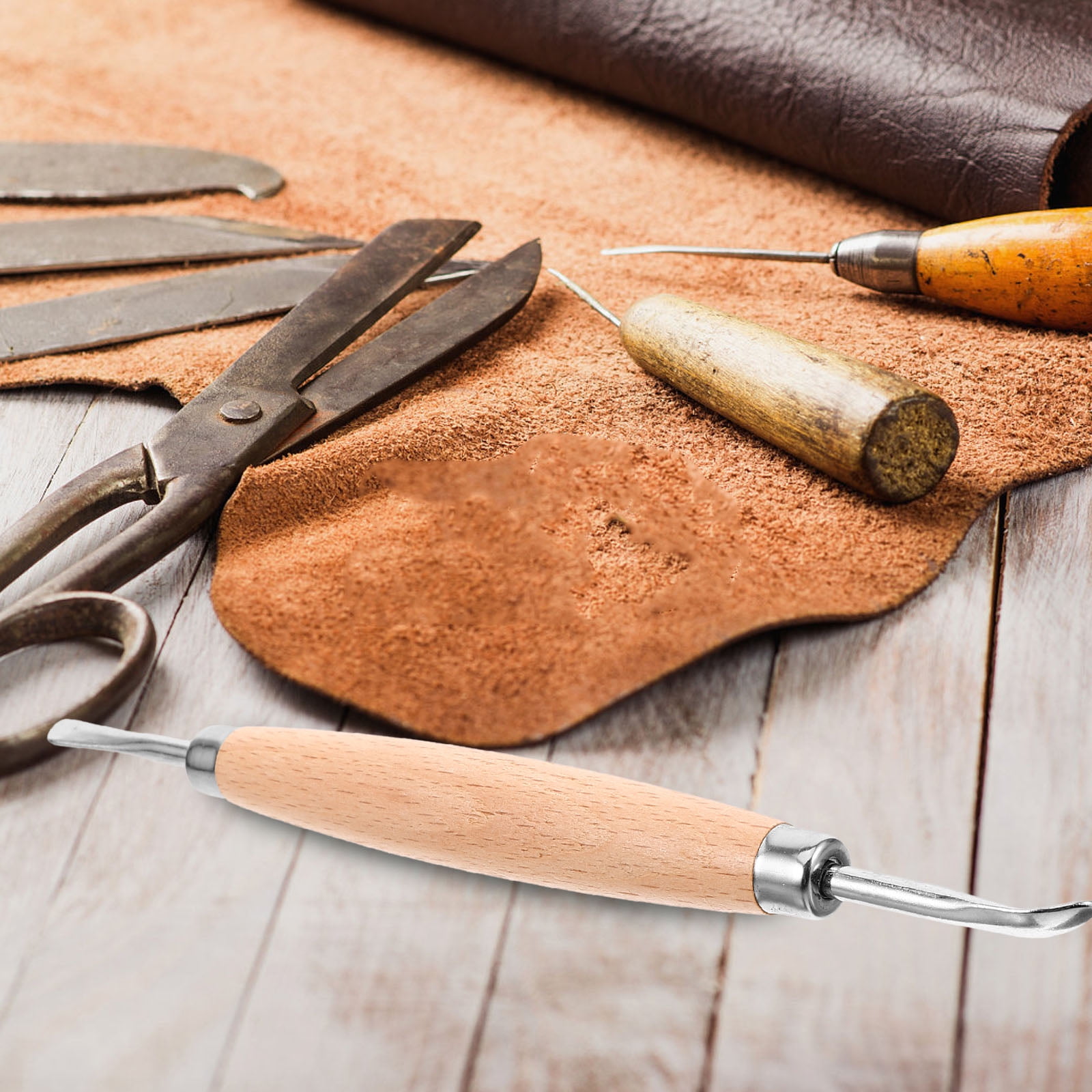 Raindrops Bent Latch Hook Edge Skiving Tool Wood Multi 1Pcs for Leather ...