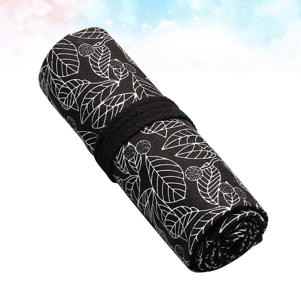Raindrops Black Canvas Rolling Pencil Holder with 36 Slots for Pens and ...