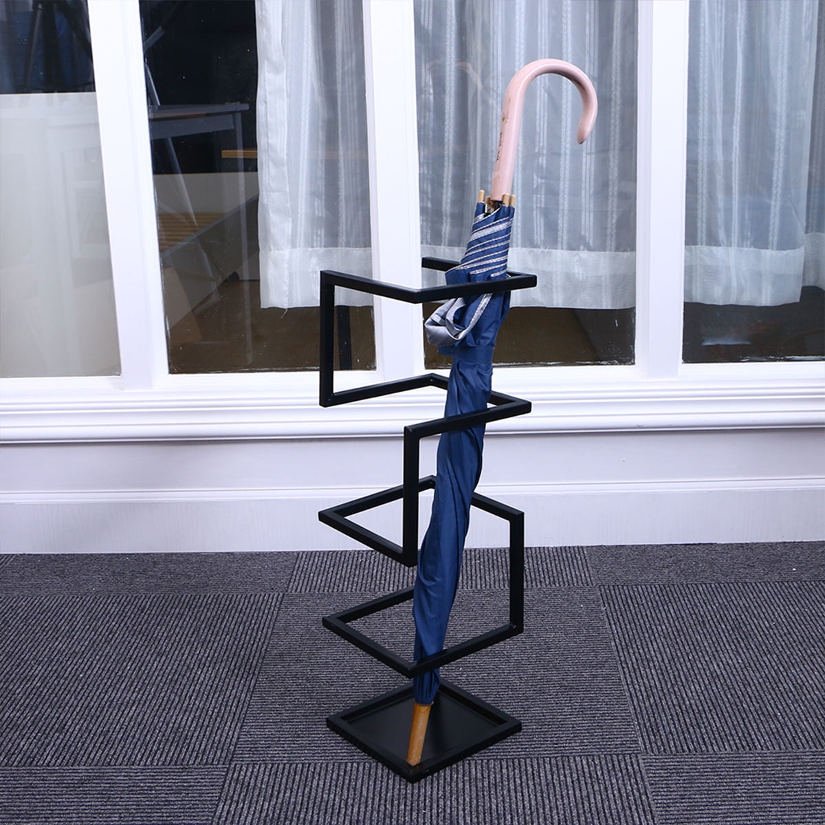 Raindrops Black Metal Umbrella Stand with Solid Base for Entryway and ...