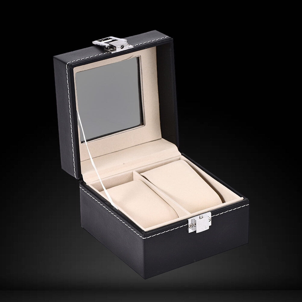 Raindrops Black PU Leather Watch Box for Men with Lockable Design and ...