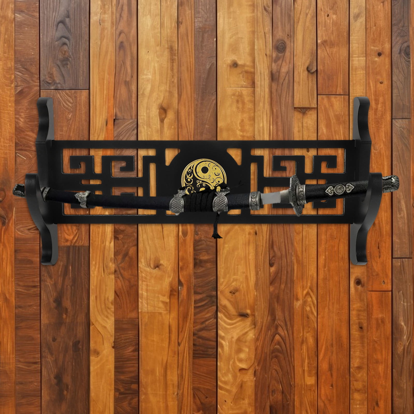 Raindrops Black Wood Sword Rack 1Pack Wall Mount Sword Display Stand ...