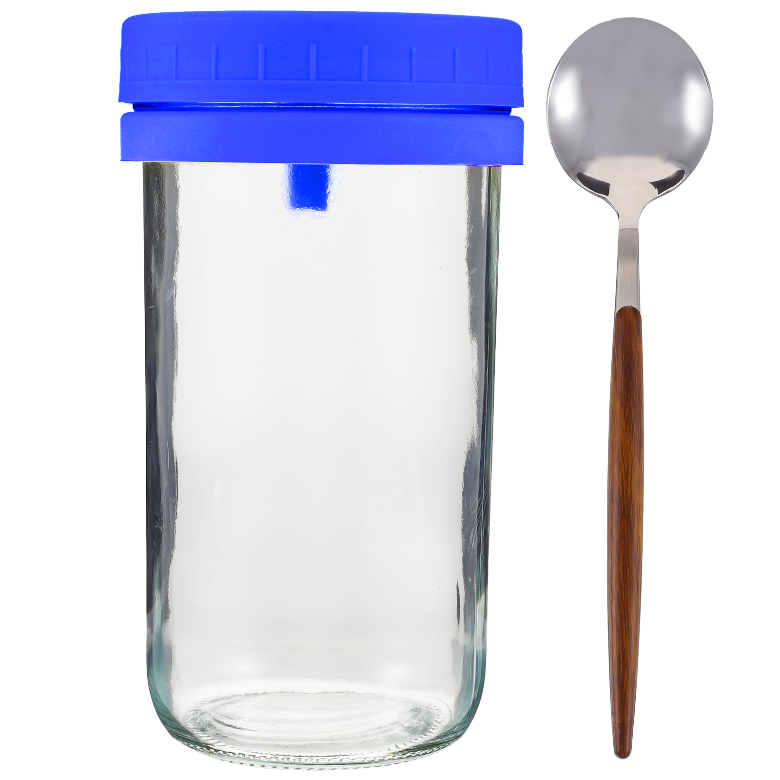 Raindrops Blue Glass Sealed Cup for Overnight Oats with Leak Proof ...