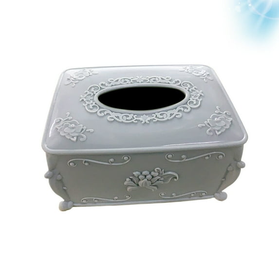 Raindrops Blue Plastic Tissue Box with Floral Design for Home and ...