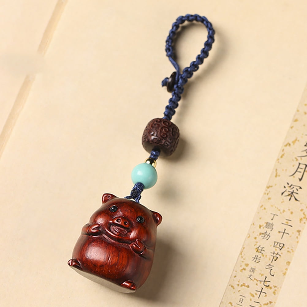 Raindrops Brown Wooden Pig Keychain for Decoration with Retro Design ...
