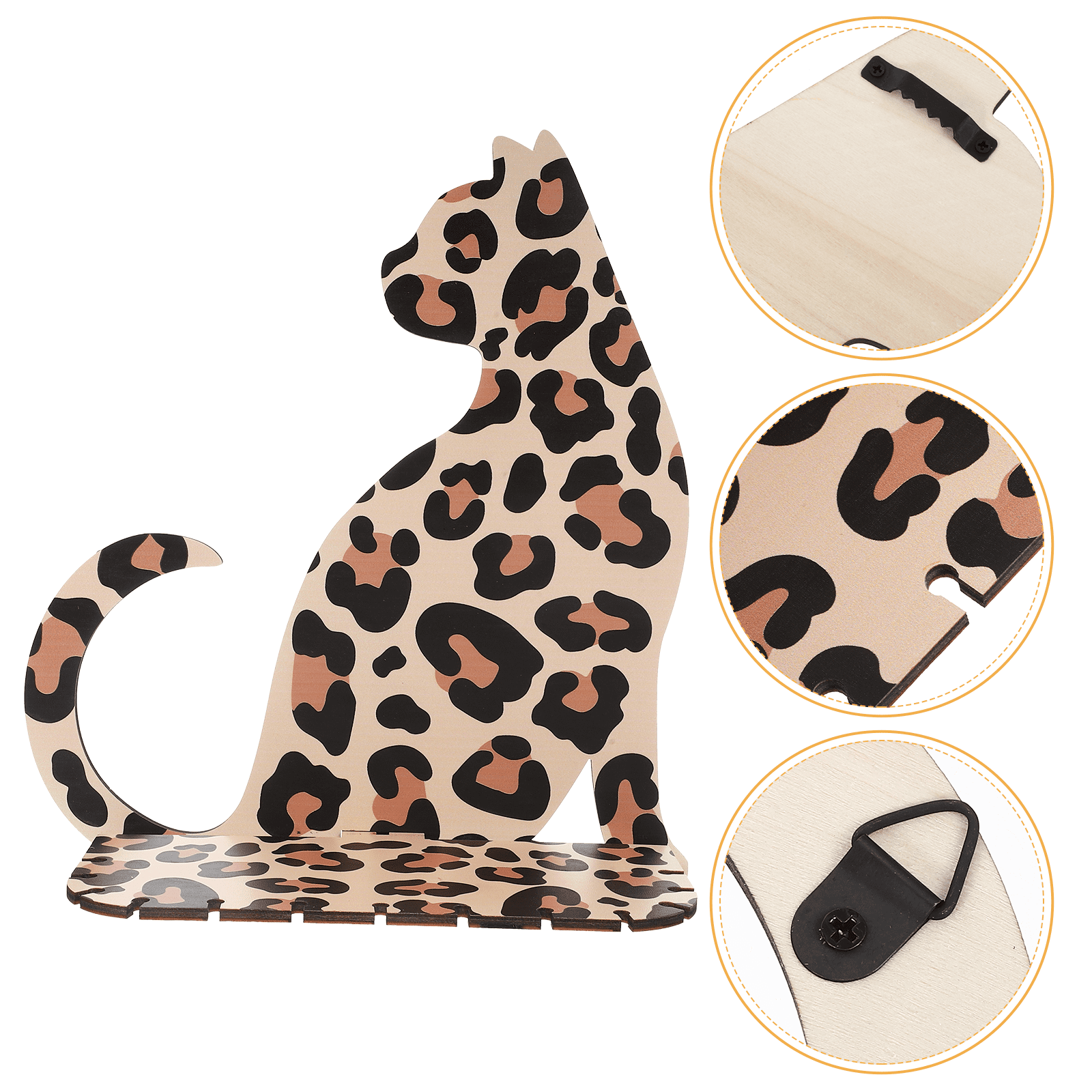 Raindrops Cat Shaped Wooden Wall Shelf Leopard Print Stand Decorative ...