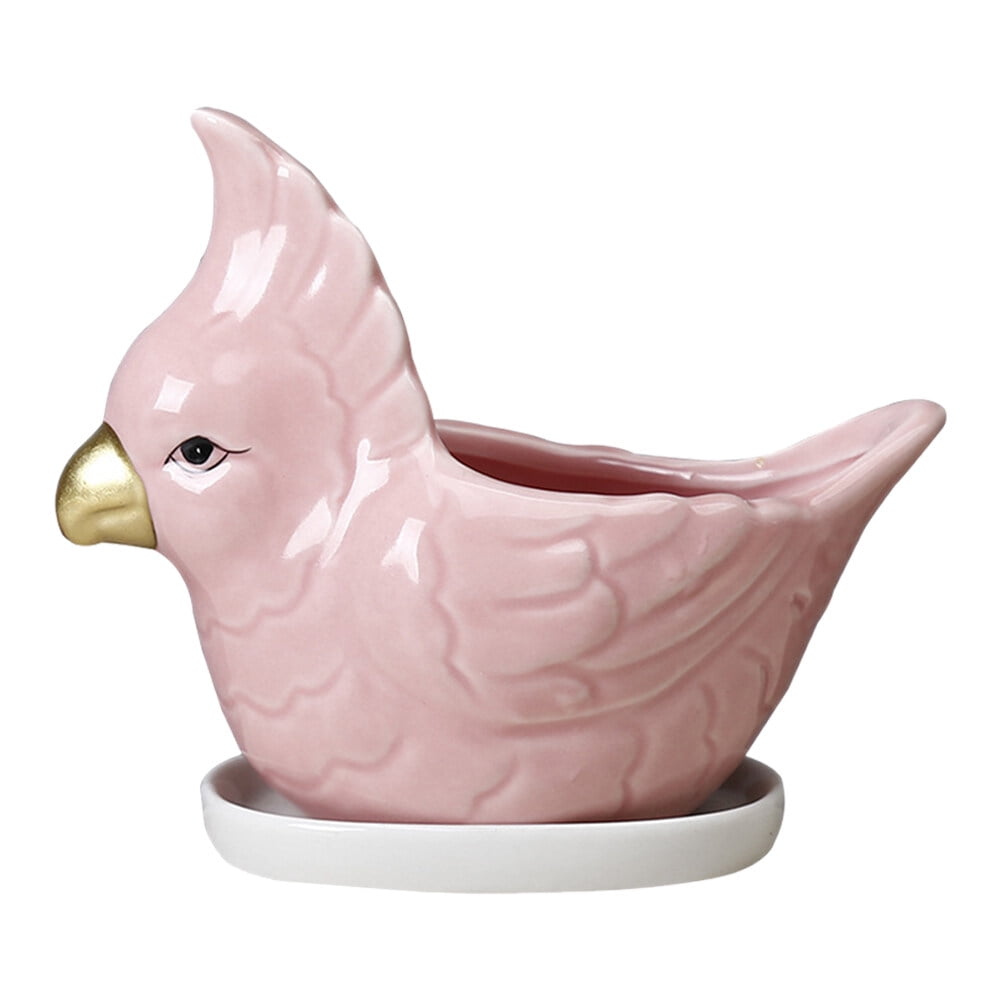 1 Set Flower Planter with Tray Cartoon Parrot Flowerpot Succulent ...