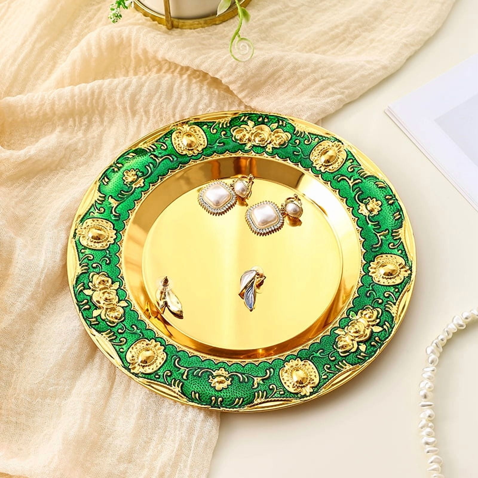 Raindrops Circle Trays Round Green Iron Fruit Holding Hostesses 1Pcs ...