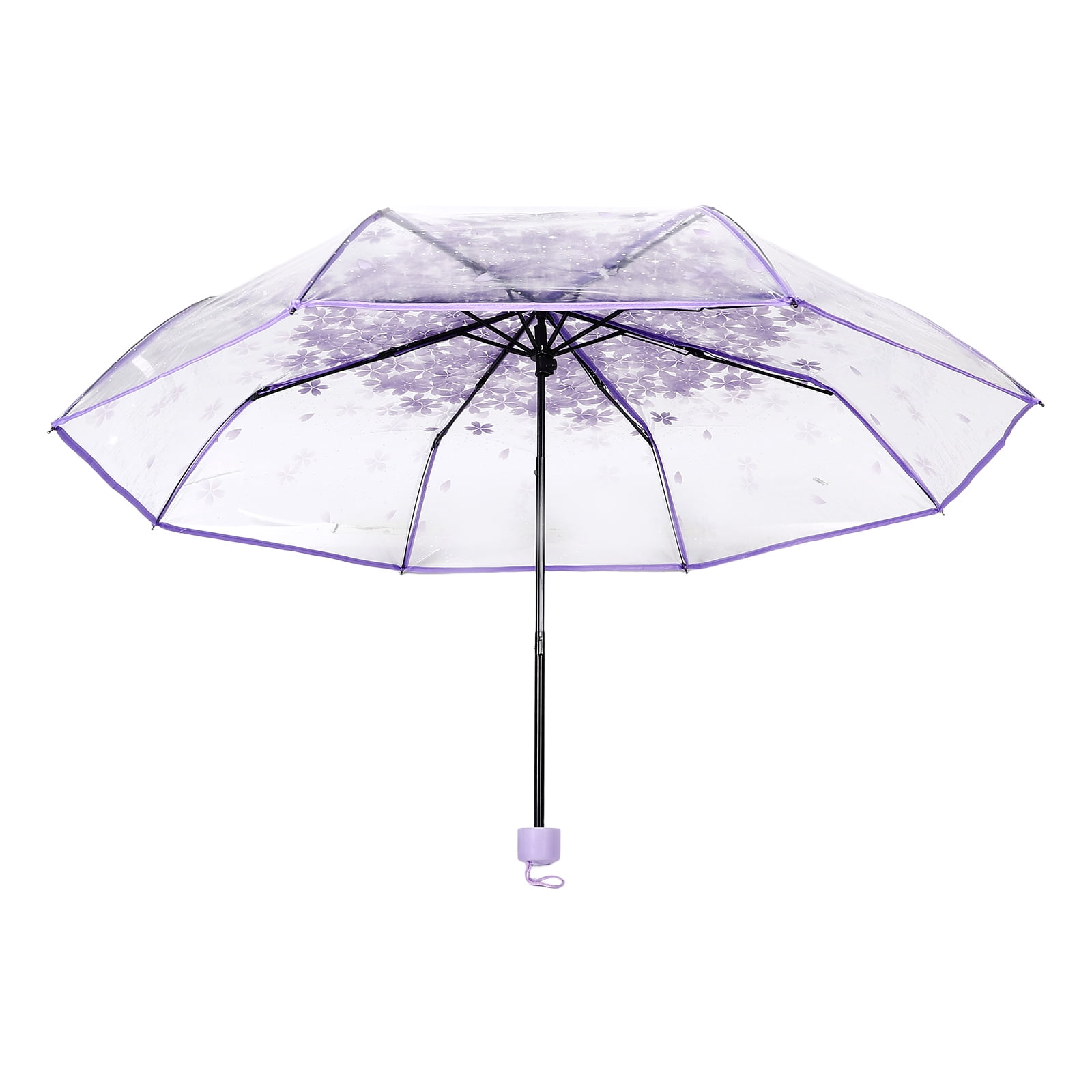 Raindrops Compact Clear Umbrella for Students with Flowers Manual Open ...
