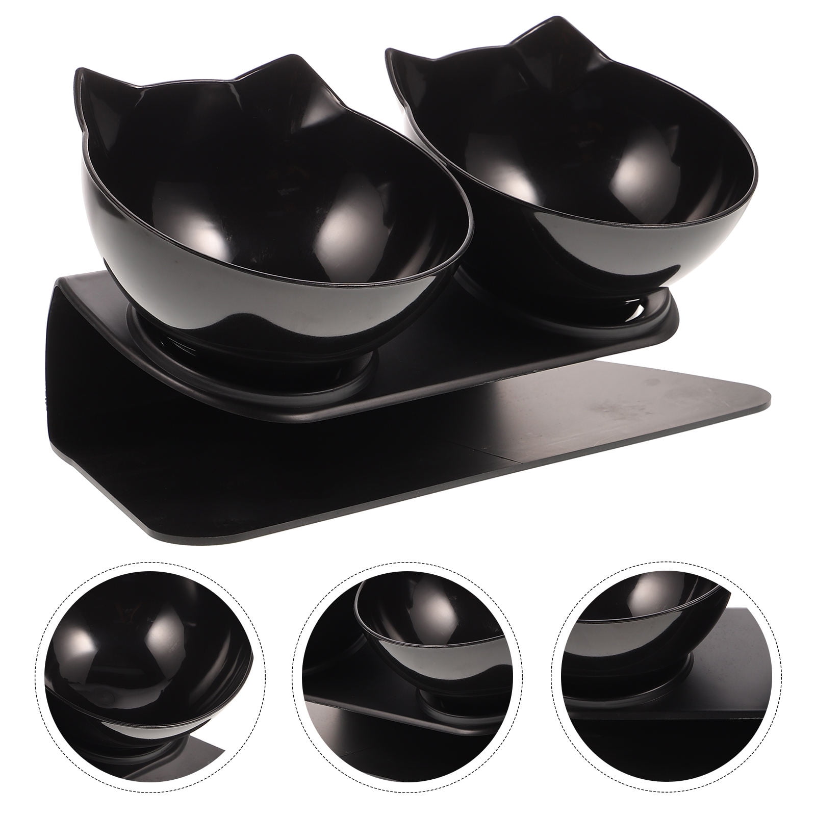 Raindrops Creative Cat Ears Shaped Double Bowl Cat Oblique Bowl ...