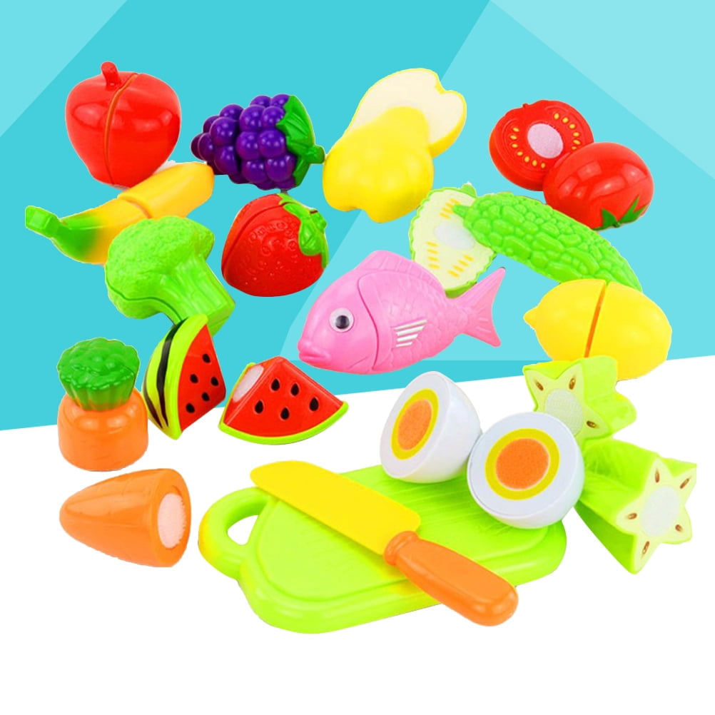 Raindrops Cut Vegetables and Fruits Toys Set 16Pcs for Kids Kitchen ...