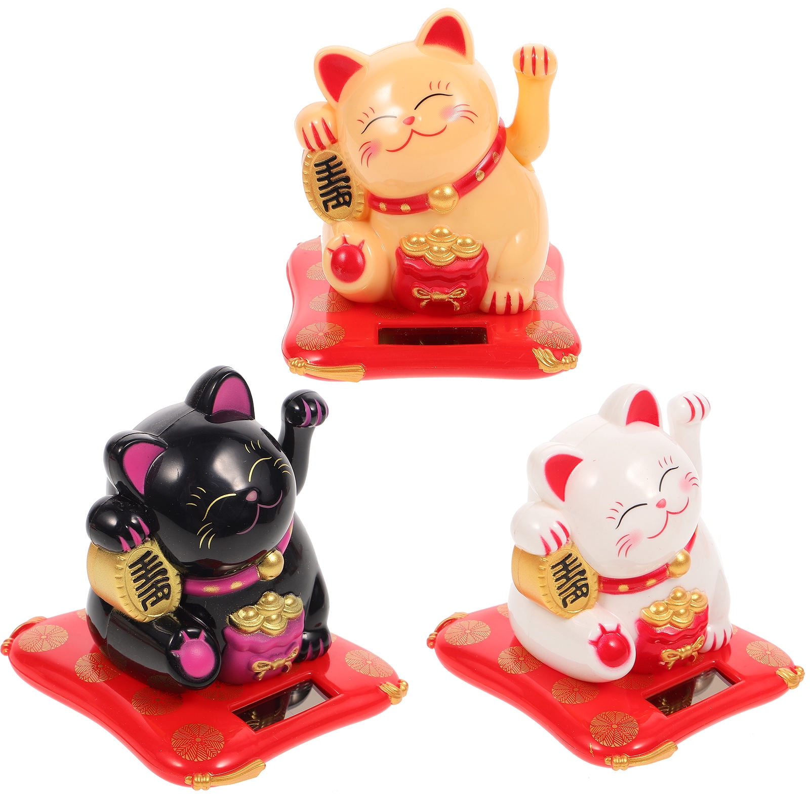 Raindrops Cute Cat Decor Solar Powered Waving 3Pcs Yellow Black White ...