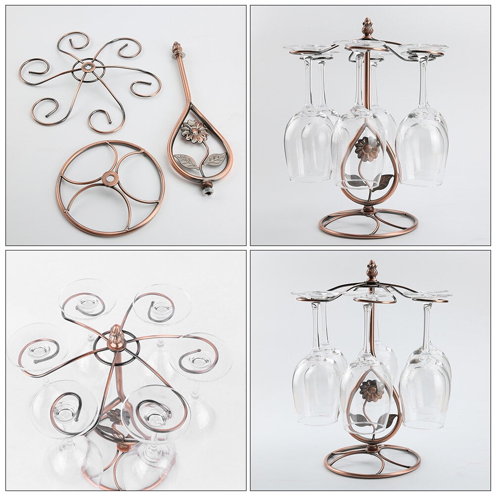 Raindrops Dark Brown Iron Wine Glass Hanging Rack for Home with ...